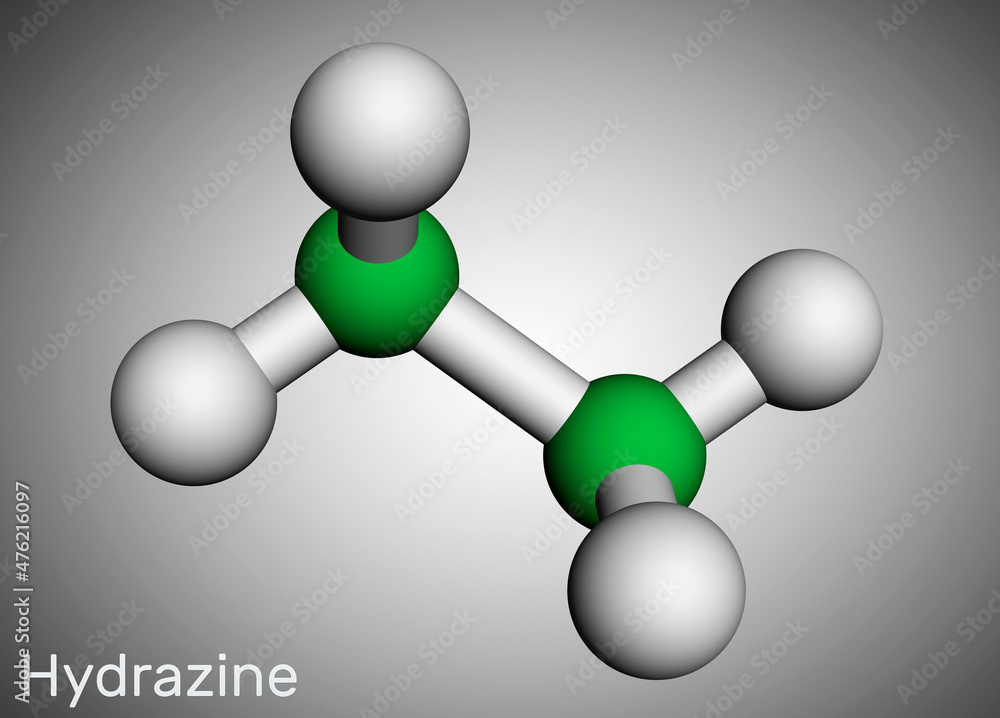 Hydrazine, diamine, diazane, N2H4 molecule. It is highly reactive base and reducing agent ...