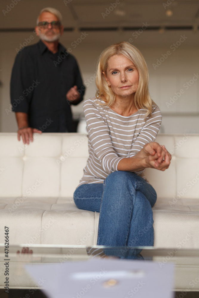 Senior couple divorce. Despair of the wife because of the separation ...