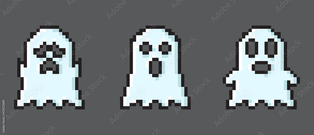 Set of vector pixel art ghost. Pixel character ghosts. Pixel art ghosts ...
