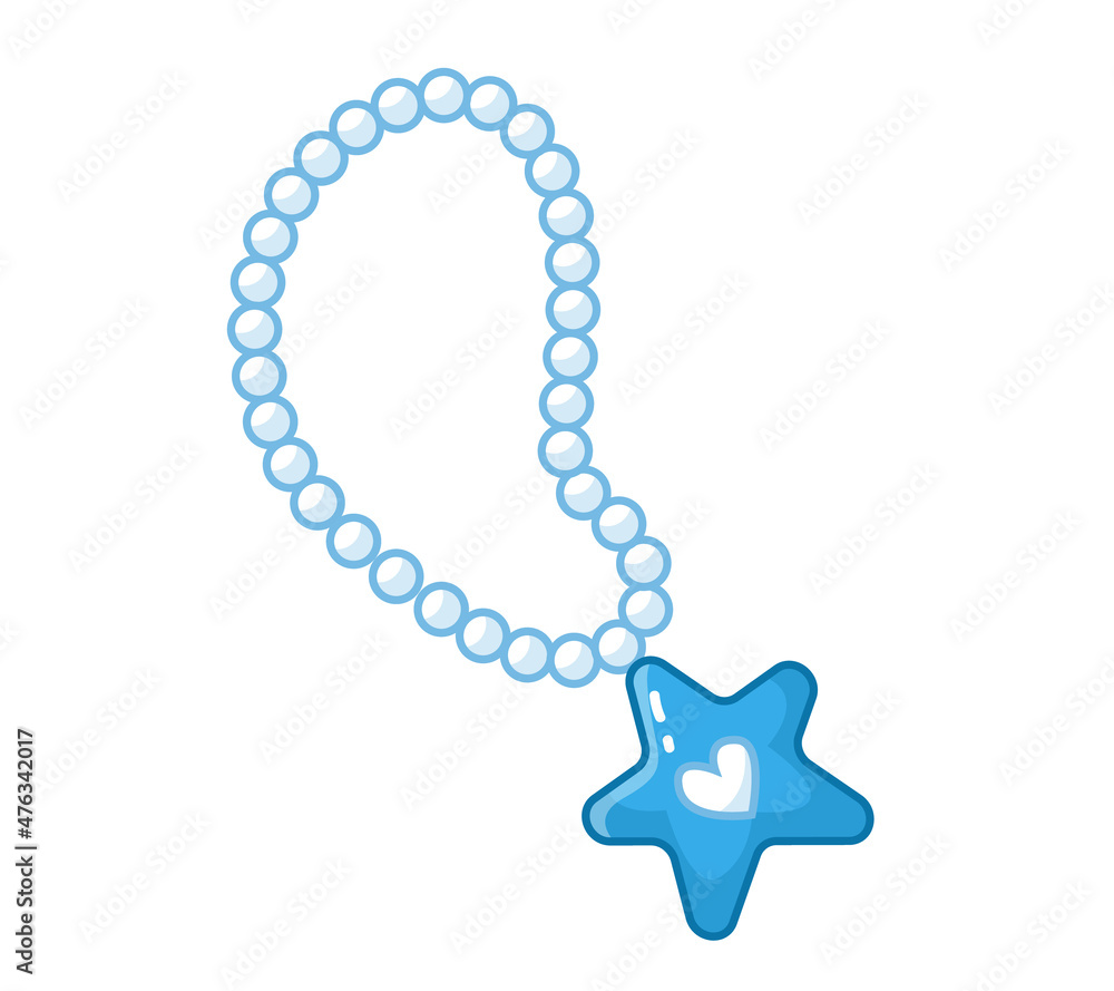 Pearl beads with a blue star pendant. Vector illustration of an ...