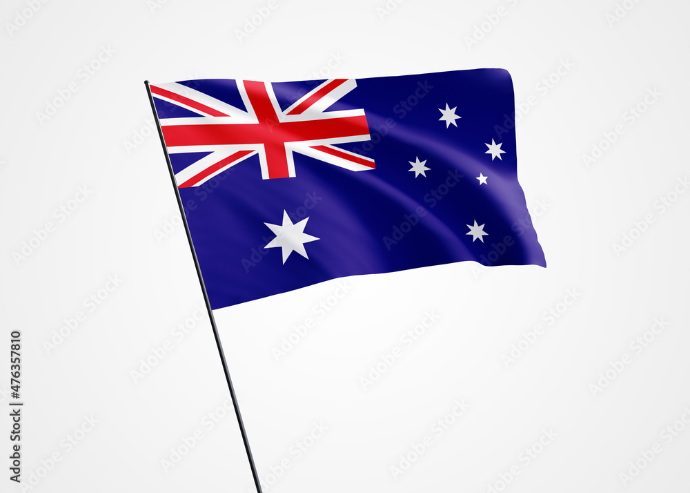 Australia flag flying high in the isolated background Australia ...