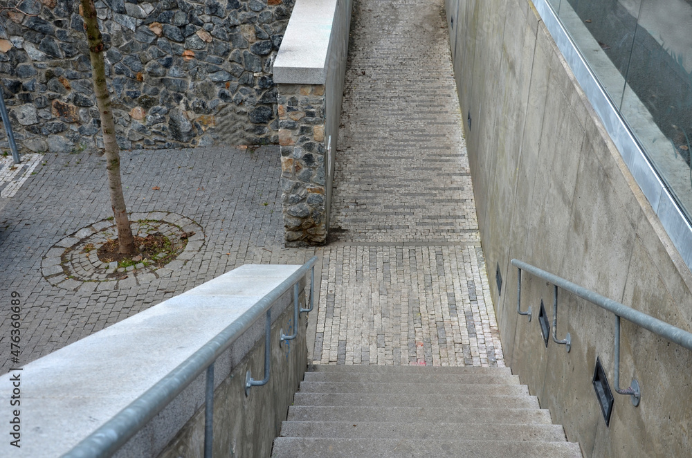 wheelchair ramp and stairs on the other side. height differences are ...