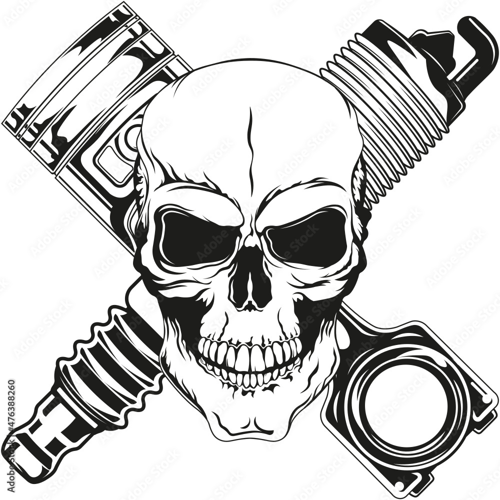 Mechanic logo SVG design with a skull, piston, and spark, Mechanic ...