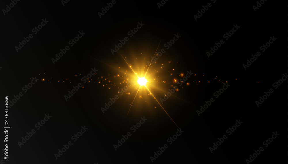 Bright yellow light effect with rays and highlights for vector ...