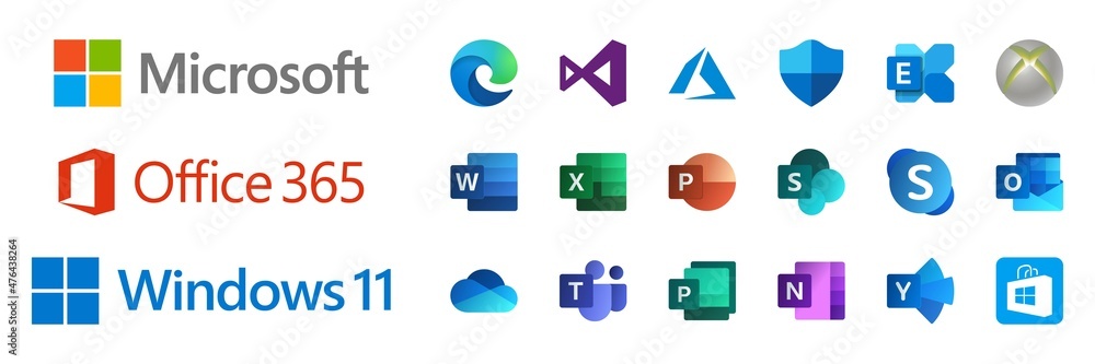 Set of full 2021 Microsoft icons Office 365: Word, Excel, Teams ...