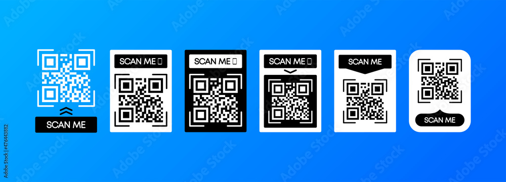 QR code scan for smartphone. QR code for mobile app and payment. Qr code frame vector template ...