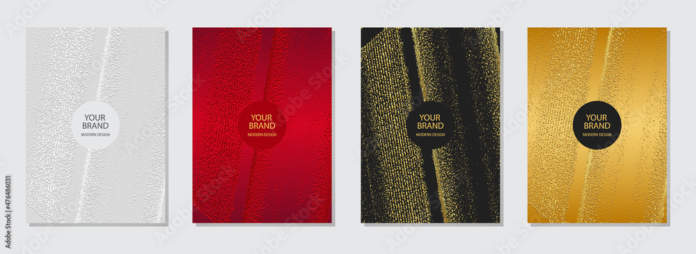 Vector set of cover design. Multicolored backgrounds, golden texture ...
