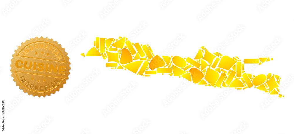 Golden composition of yellow spots for Java Island map, and golden ...