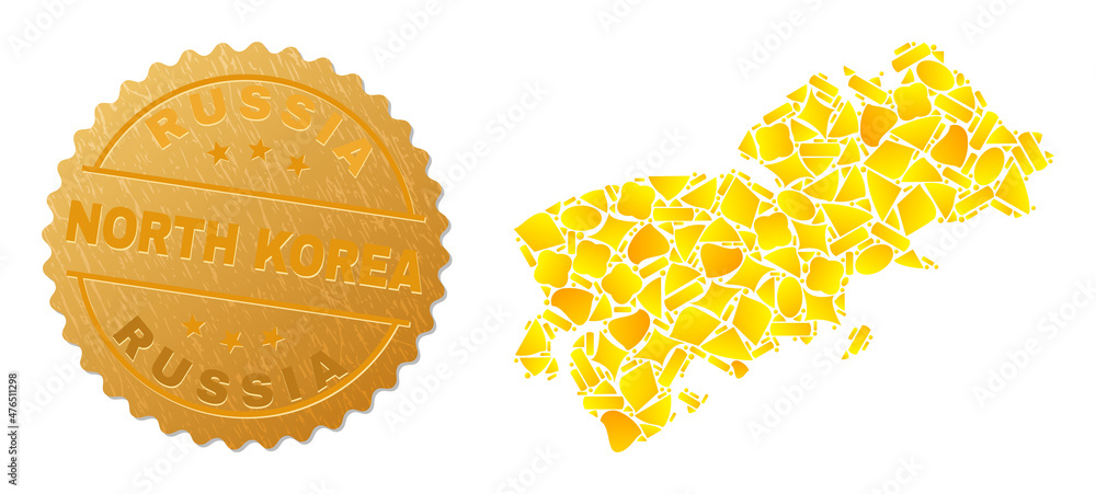 Golden mosaic of yellow spots for Shikotan Island map, and golden ...