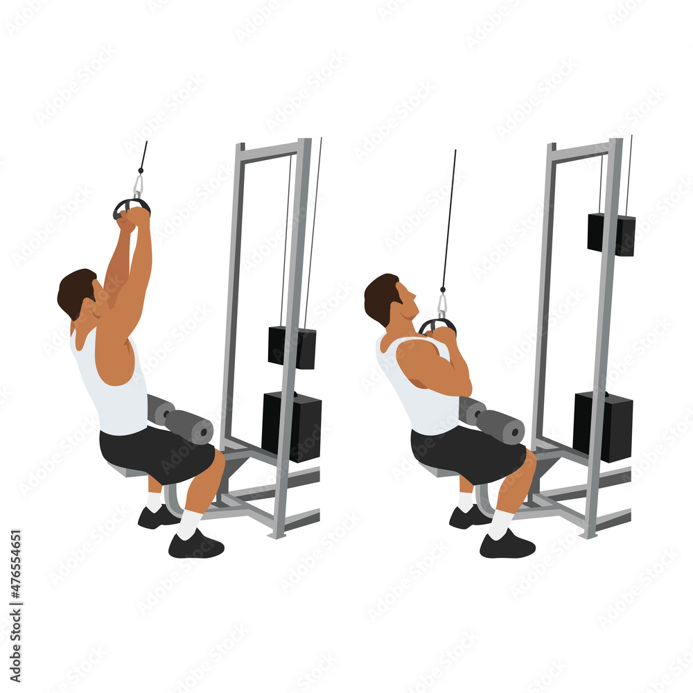 Man doing V BAR.Triangle bar lat pulldowns.Pull downs. pullover ...