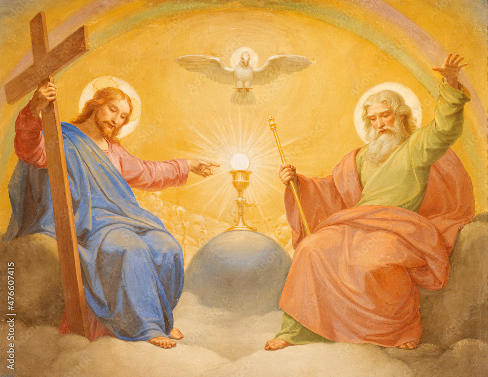 ROME, ITALY - AUGUST 28, 2021: The detail of fresco of Holy Trinity in ...