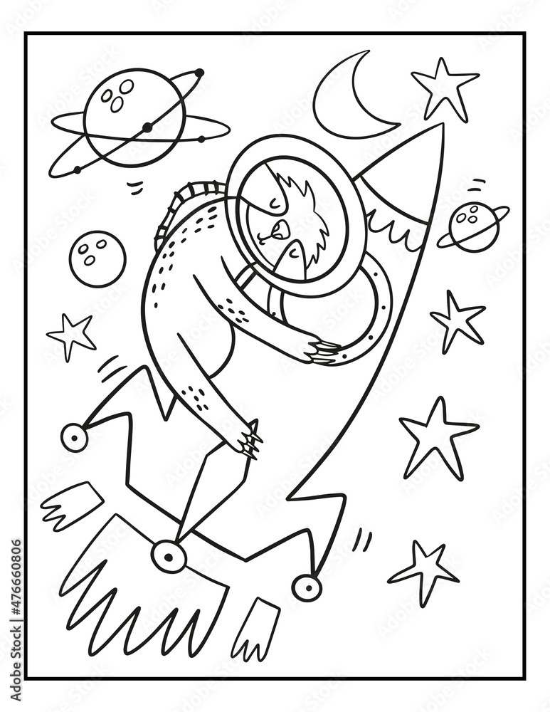 Cute cartoon coloring page with sloth. Coloring poster with sleeping ...
