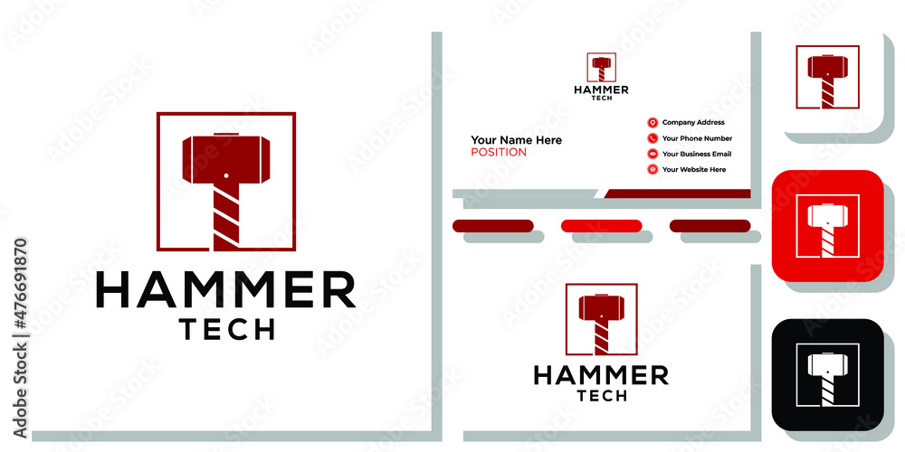 hammer tech combination symbol abstract red with business card template ...