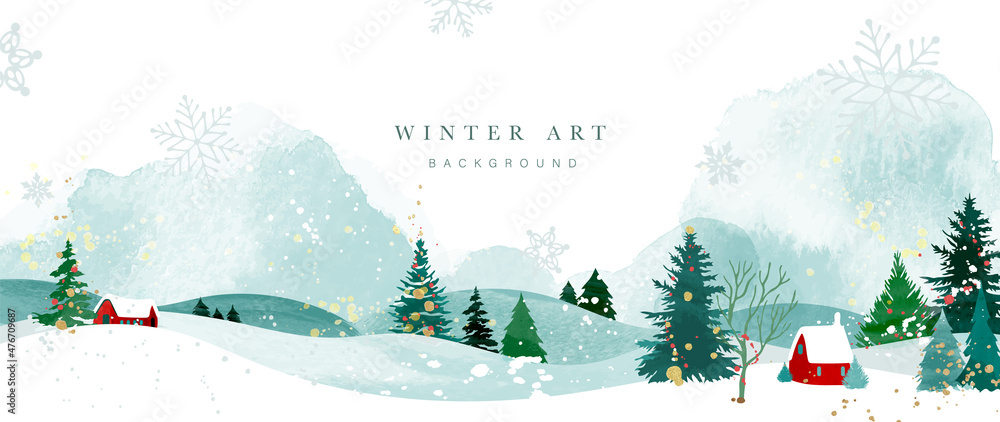 Winter background vector. Hand painted watercolor drawing for Christmas ...
