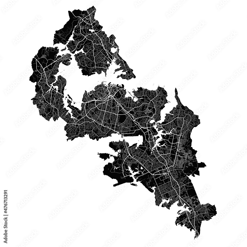 Auckland map. Detailed black map of Auckland city poster with streets ...