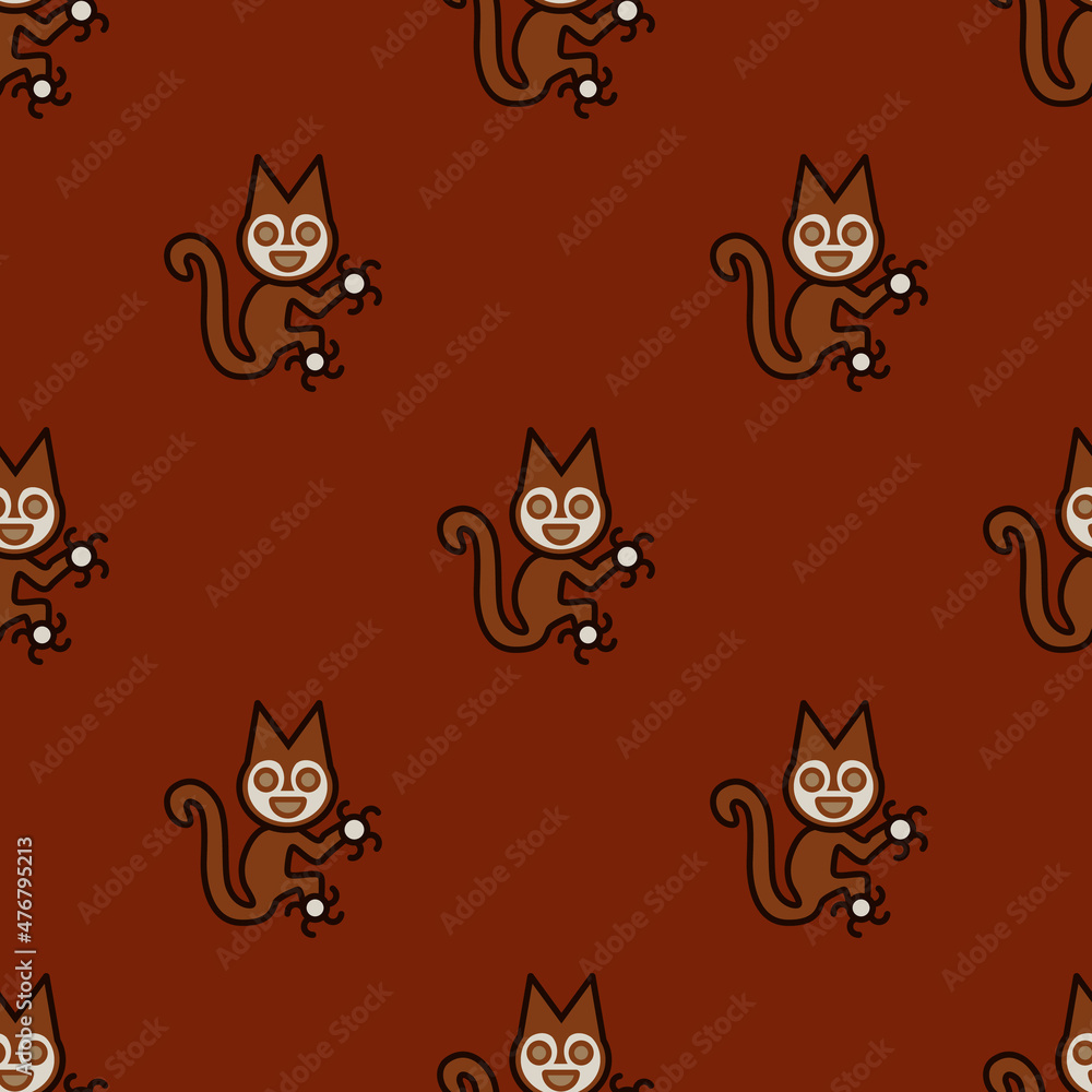 Seamless animal pattern with funny squirrels or cats. Paracas textile ...