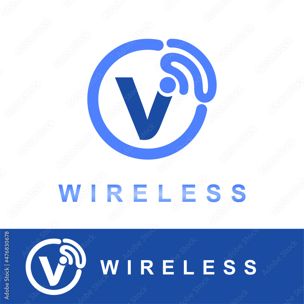 Modern Flat Initial v Letter with Signal Wireless Symbol for ...