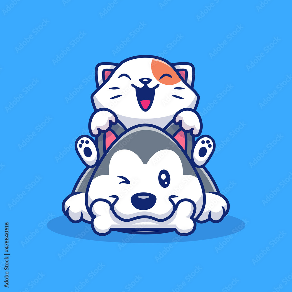 Cute Cat And Dog With Bone Cartoon Vector Icon Illustration. Animal ...