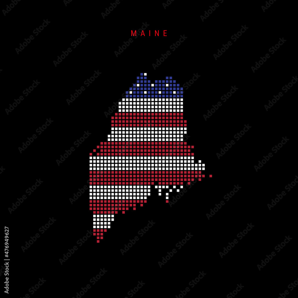 Square dots pattern map of Maine. Dotted pixel map with US flag colors ...