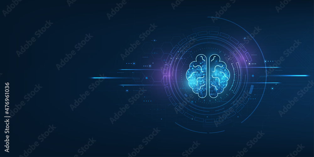 Technology Artificial intelligence (AI) brain animation digital data ...