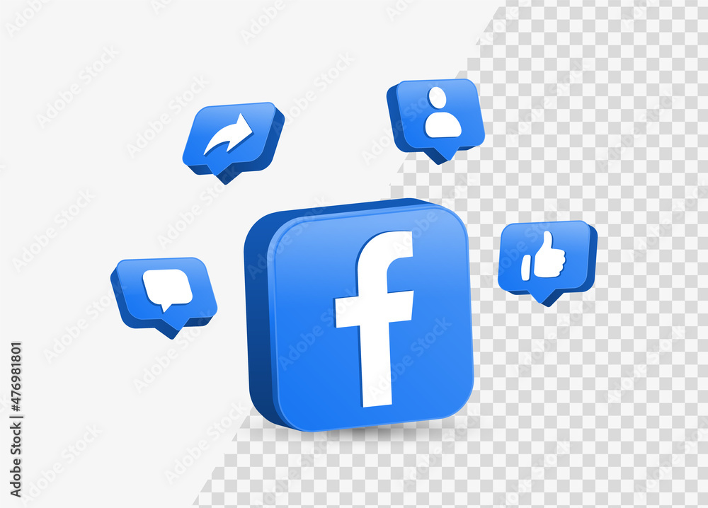 3d facebook logo in modern square. social media logos with notification ...