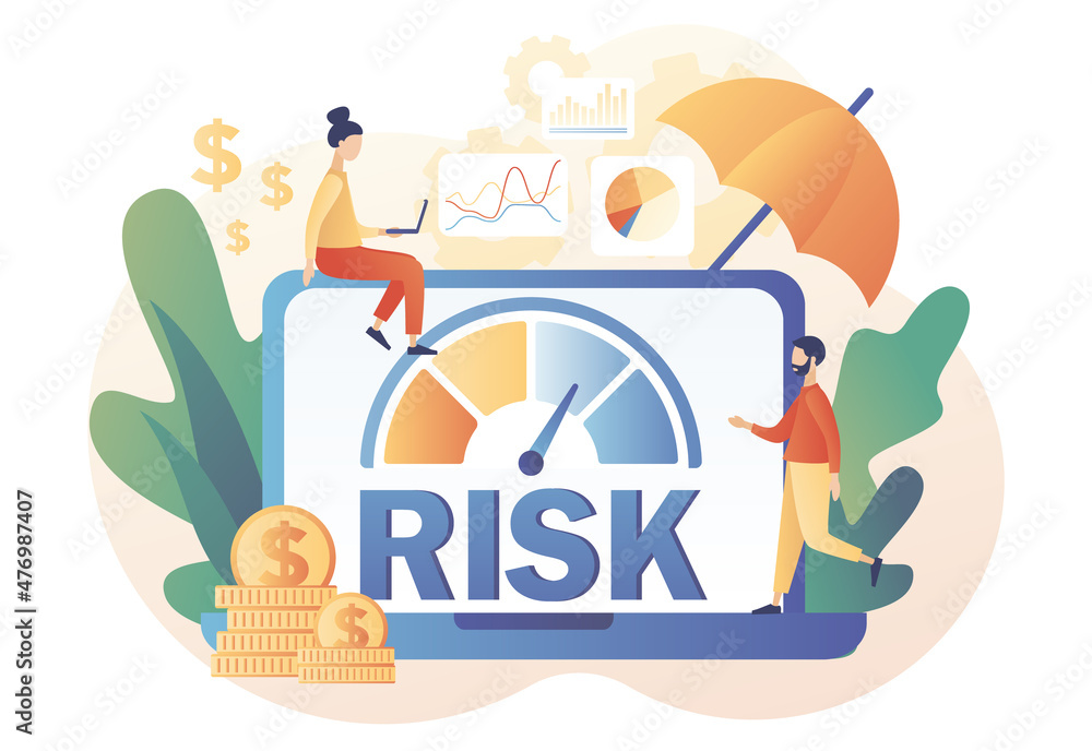 Risk management. Tiny people review, evaluate, analysis risk. Risk ...