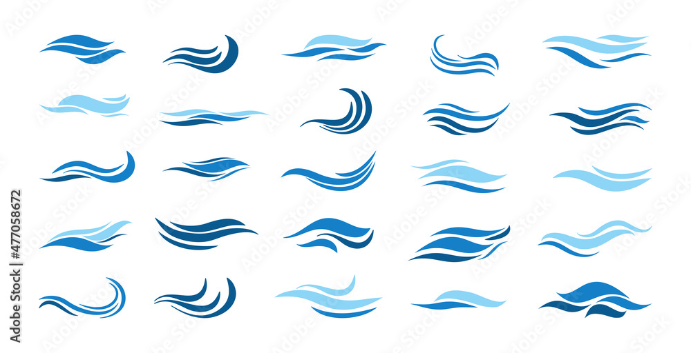 Vector collection of waves. Abstract water forms for creating logos ...