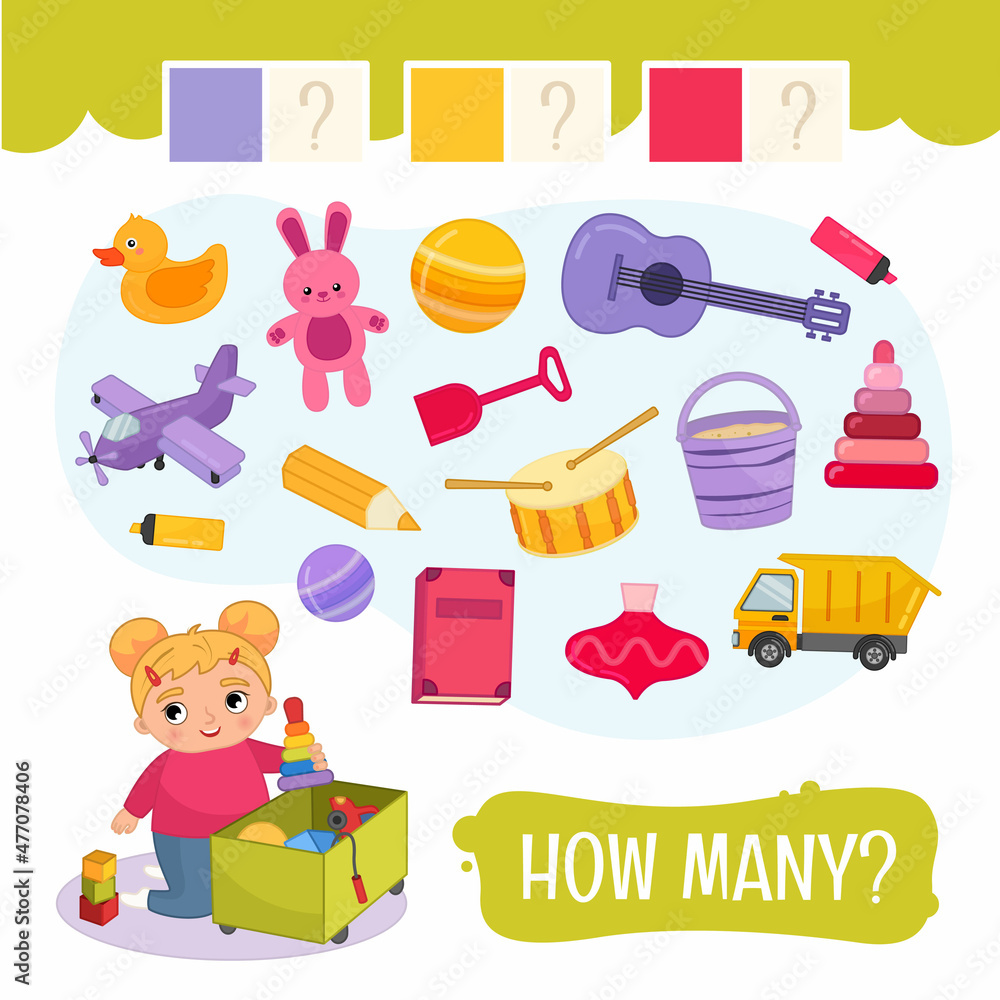 Counting educational children game, math kids activity sheet. How many ...