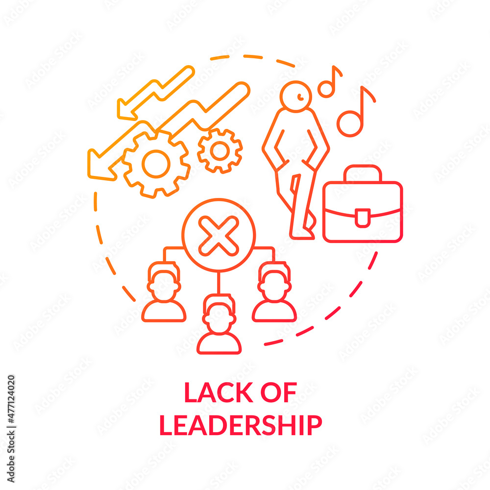 Lack of leadership red gradient concept icon. Problems of teamwork ...