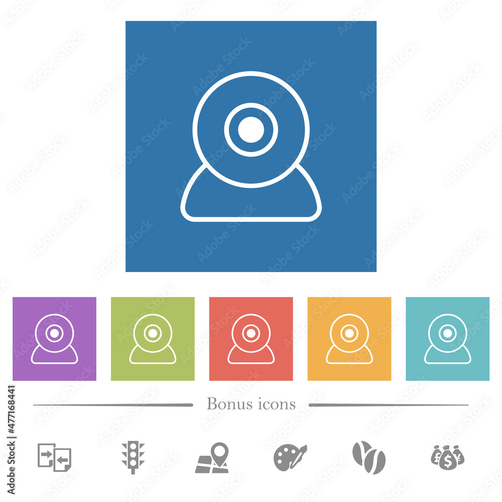 Webcam outline flat white icons in square backgrounds Stock Vector ...