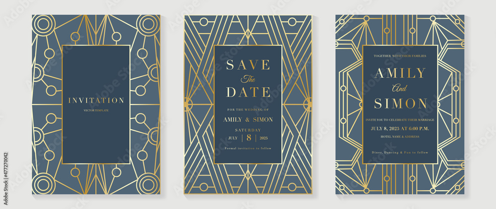 Art deco wedding invitation card vector. Luxury classic antique cards ...
