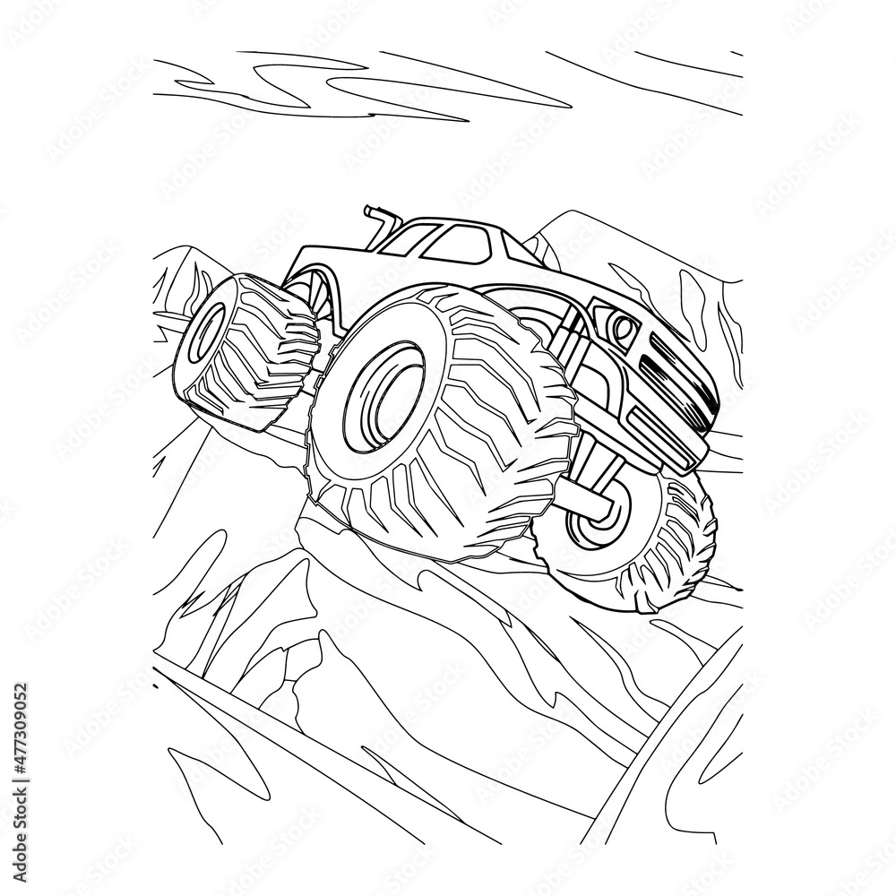 Monster truck vector illustration kids activity coloring pages Stock ...