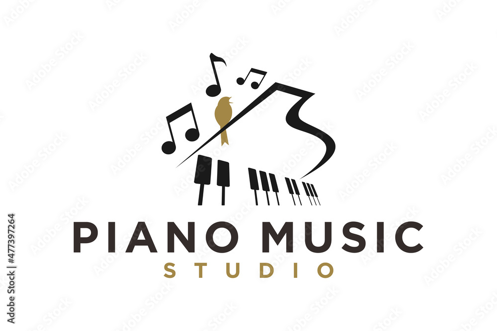 Singing Bird Piano Music Key Notes Silhouette logo design inspiration ...
