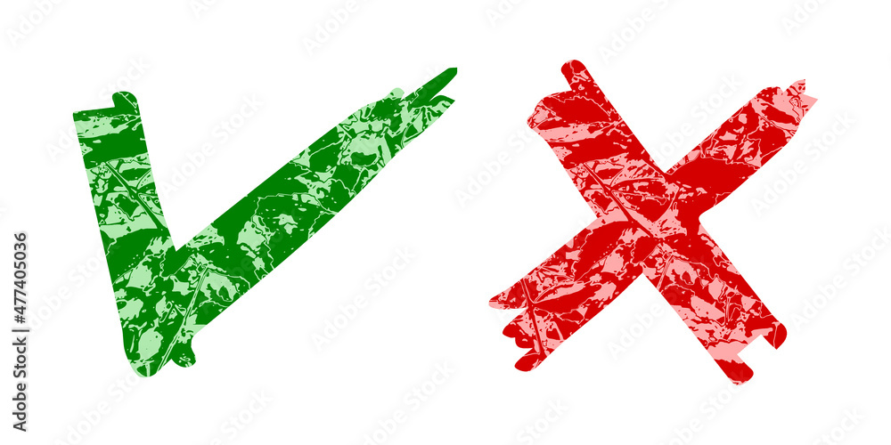 Tick and cross black signs. Gray checkmark OK and X icons, isolated on ...