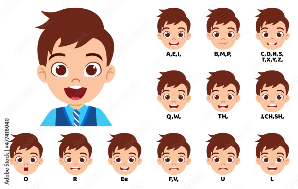 Cute kid school boy character standing bag and with mouth animation ...