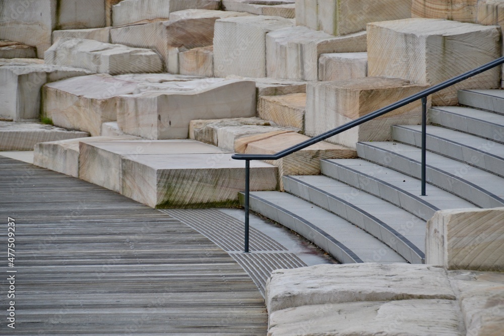 Sandstone steps and amphitheater with railing in Sydney Stock Photo ...
