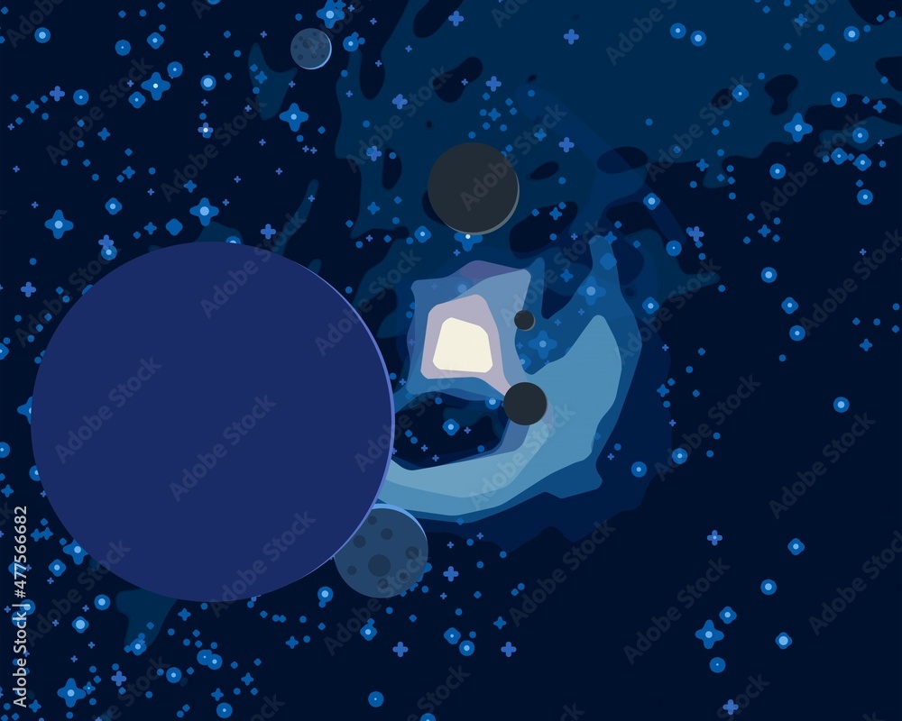 Vast, cold space. Cartoon style distant galaxies digital art. Interstellar Nebulae ...
