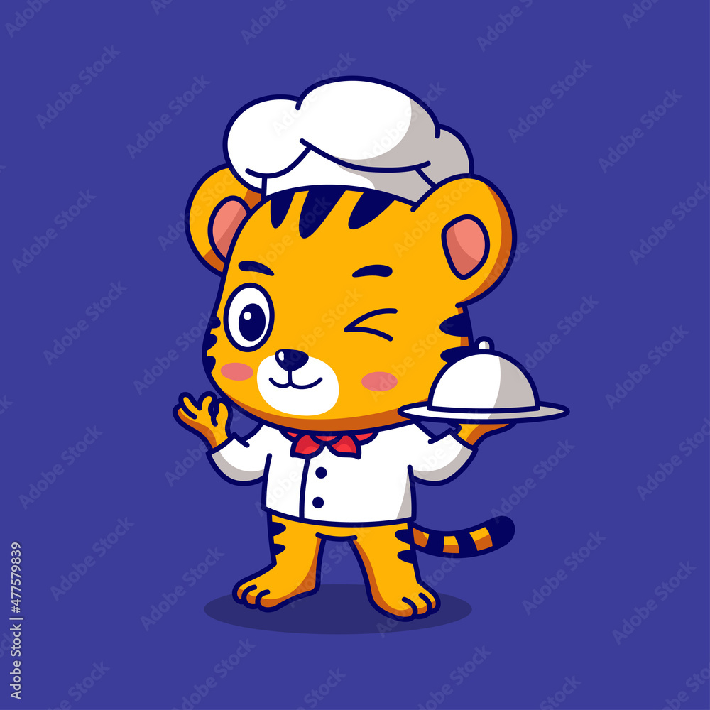 Tiger Restaurant Chef Cartoon Illustration Stock Vector | Adobe Stock