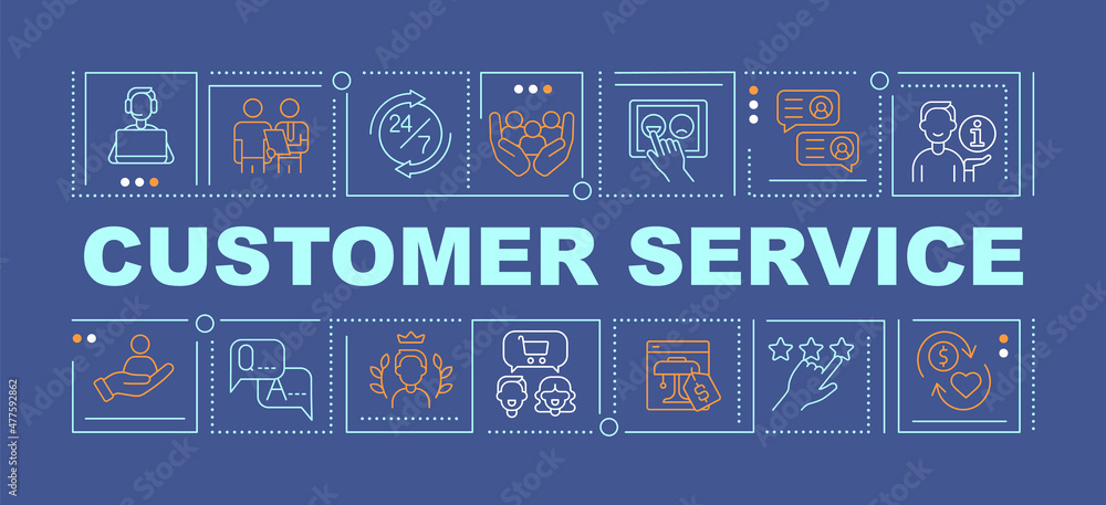 Customer service word concepts dark blue banner. Provide excellent aid ...