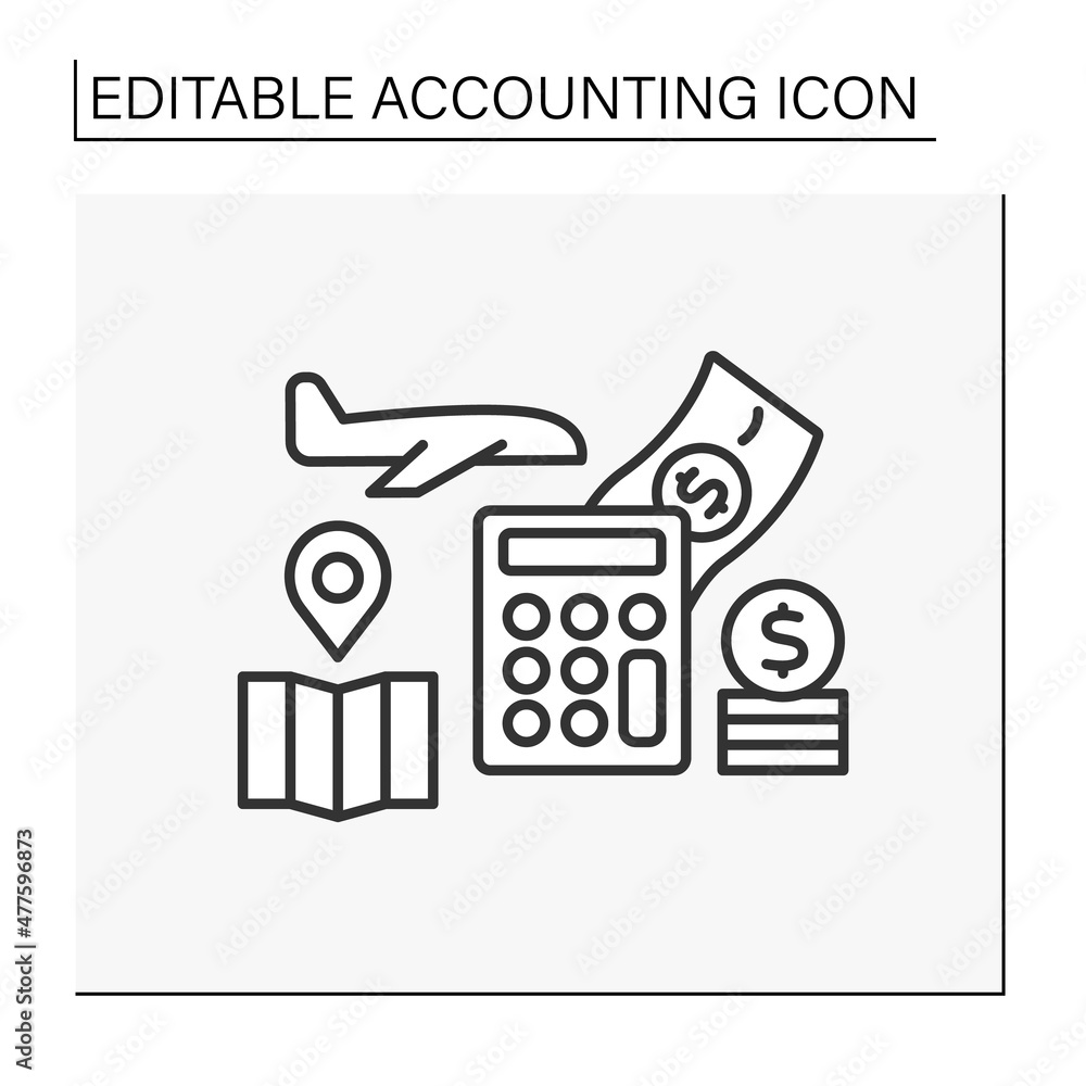 Travel expenses line icon. Business trip. Saving money during vacation ...