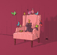 Bird And Cat Friends Poster Free Stock Photo - Public Domain Pictures