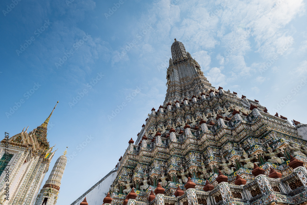 Wat Arun, a Buddhist temple in Bangkok, Thailand. The central prang of Wat Arun is among the ...