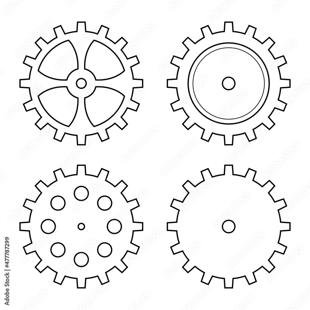 Gear. A set of different gears. Outline drawing Stock Vector | Adobe Stock