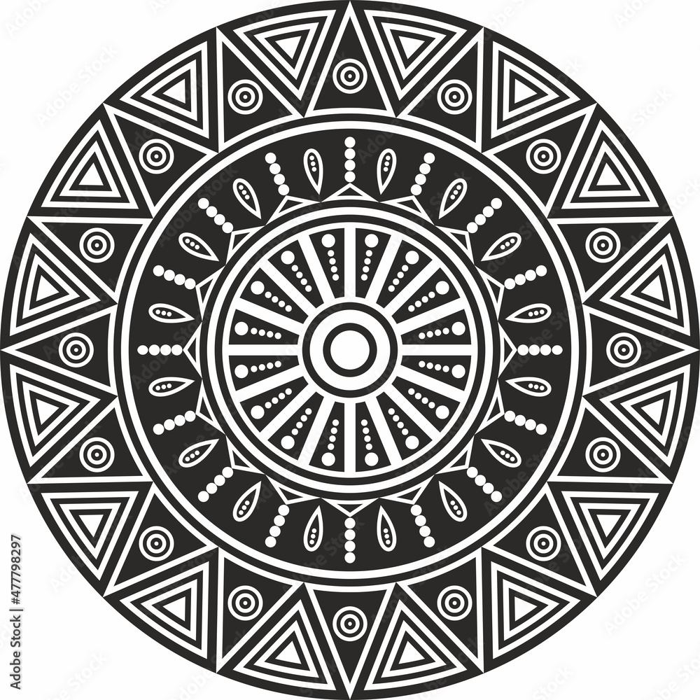 Vector monochrome national Indian circle. Round pattern of indigenous ...
