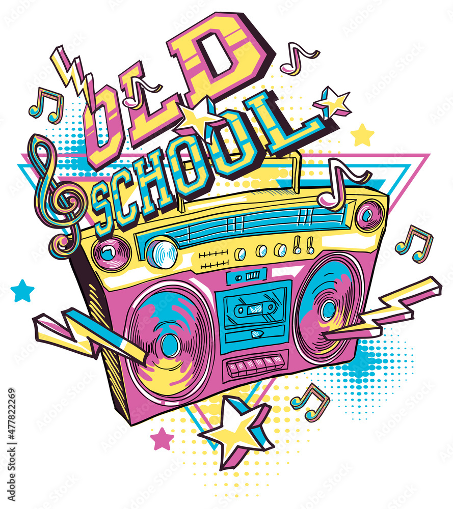 Old school - funky colorful music boombox design Stock Vector | Adobe Stock