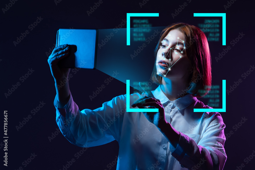 Smart technology in tablet computer. Human face recognition system ...