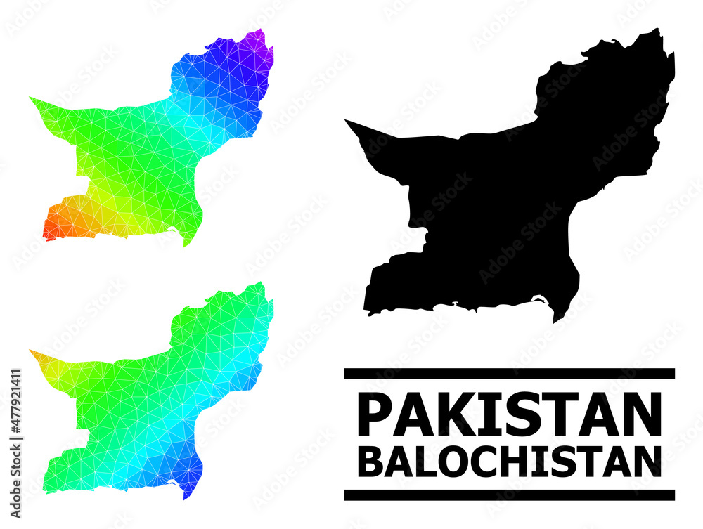 Vector low-poly rainbow colored map of Balochistan Province with ...
