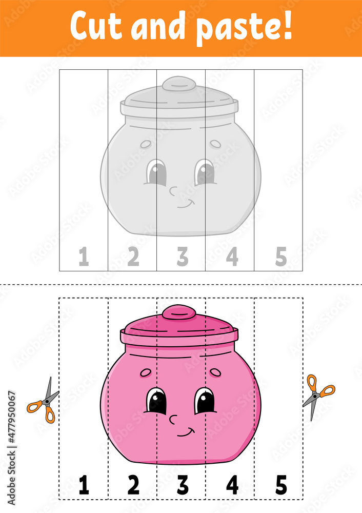 Learning numbers 1-5. Cut and glue. Cartoon character. Education ...