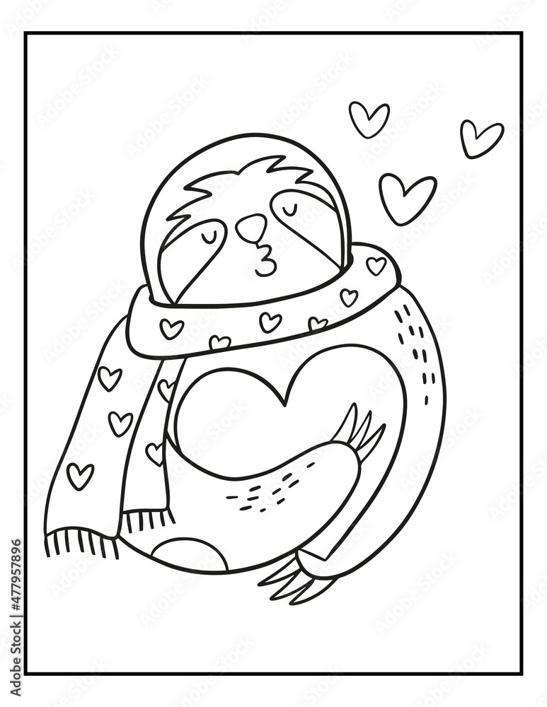 Sloth coloring page. Animal coloring page in cartoon style on white ...