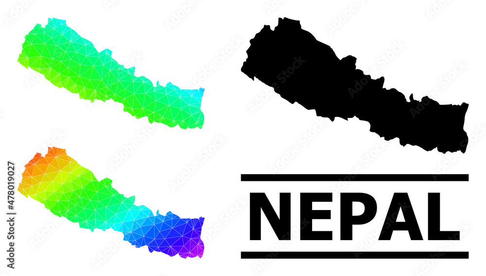 Vector lowpoly spectrum colored map of Nepal with diagonal gradient ...